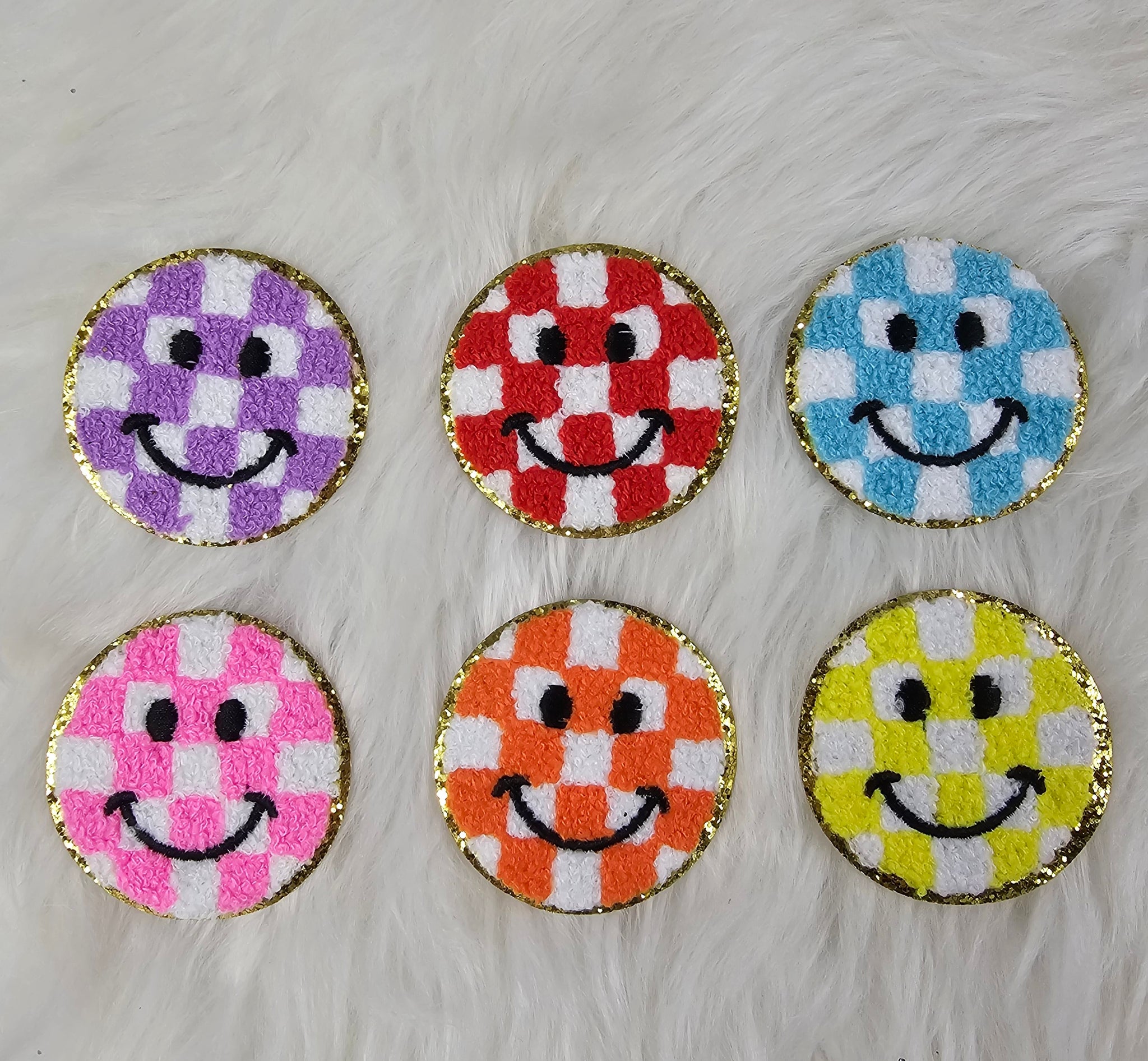 Checkered Smile Face Iron On Patch – Scratch Decor