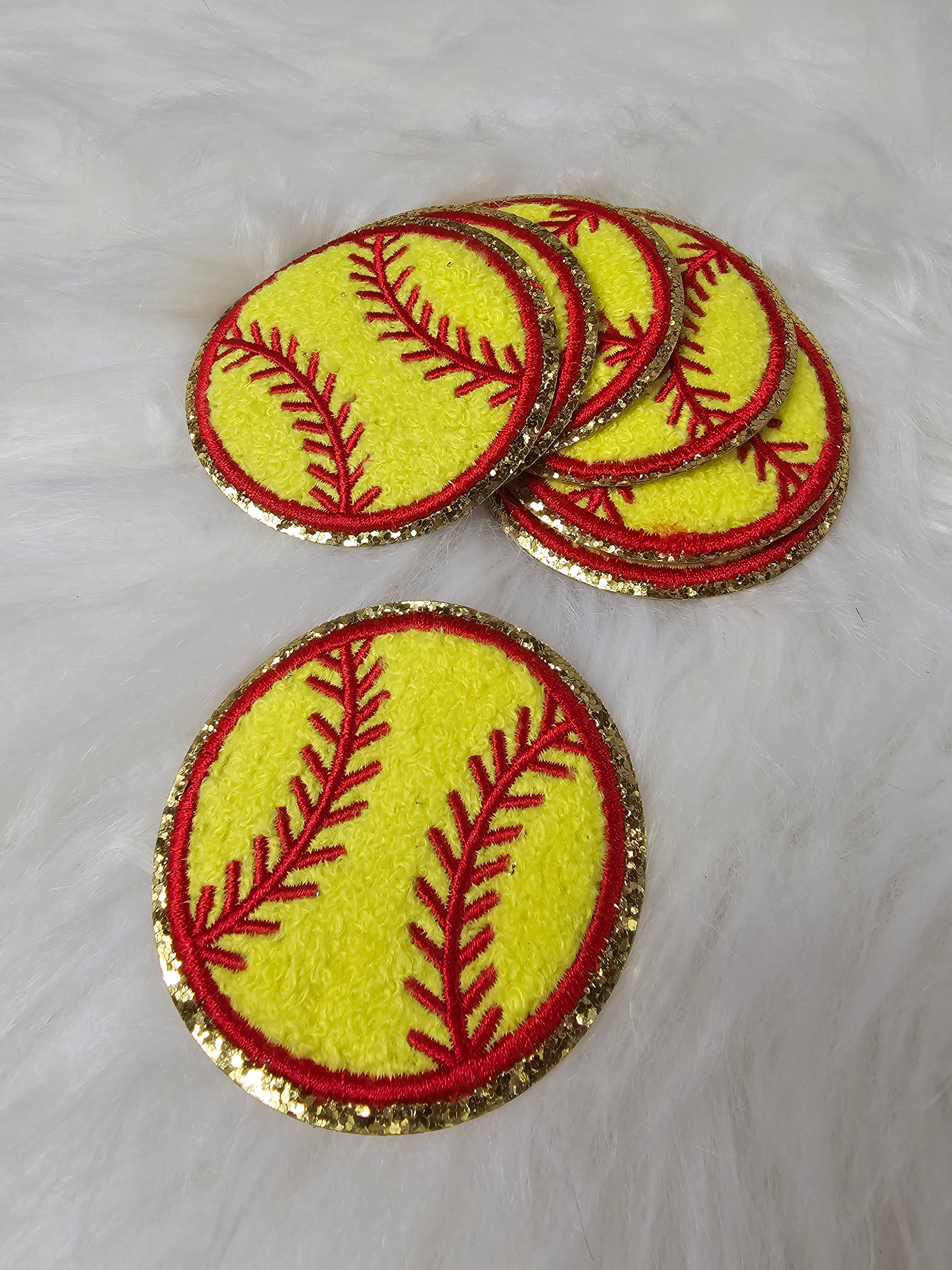 Softball Chenille Glitter Iron On Patch – Scratch Decor