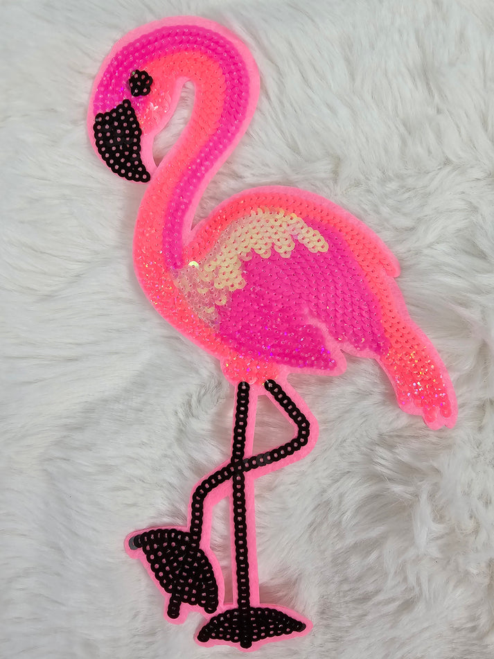 Sequin Pink Flamingo Iron On Patch – Scratch Decor