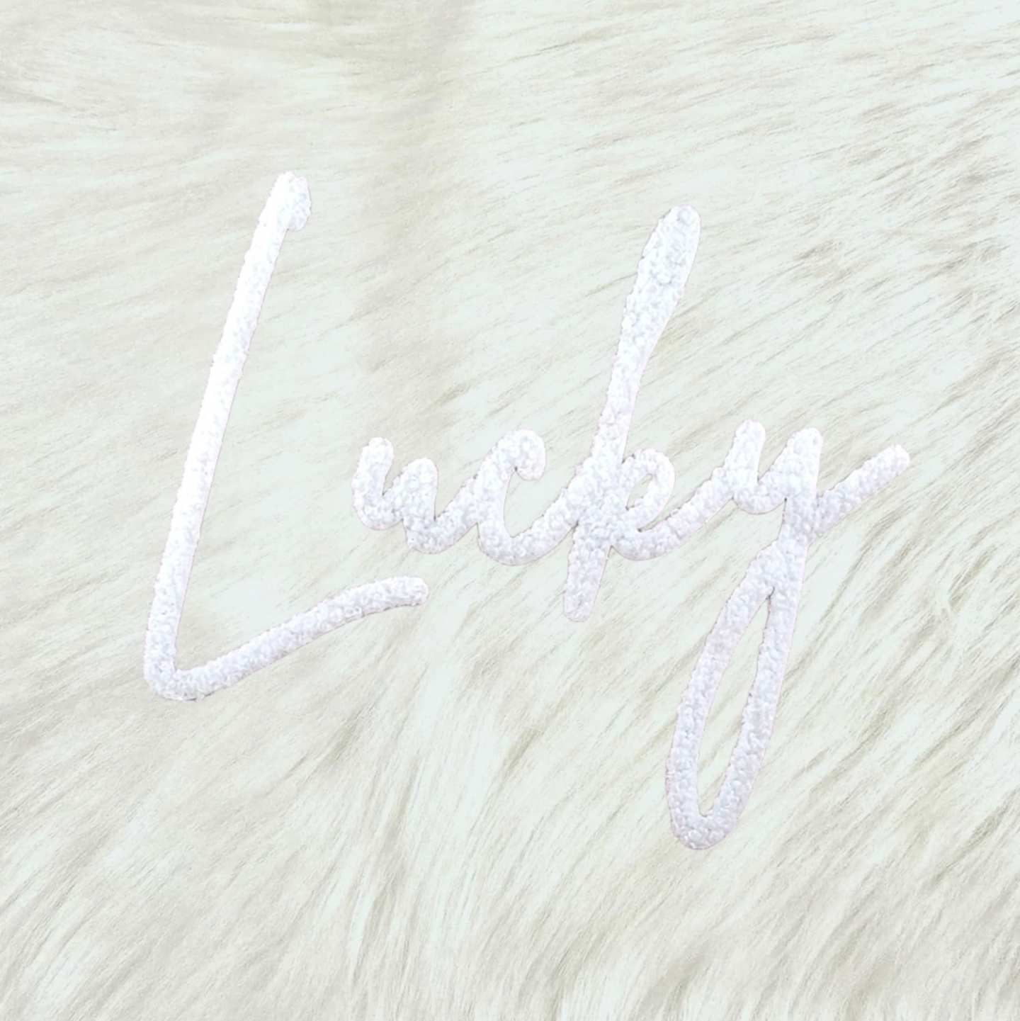 LUCKY Cursive White Fluffy Fuzzy Transfer Patch – Scratch Decor