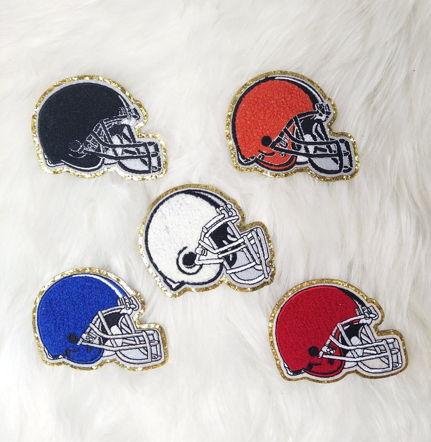 Small Helmet Chenille Glitter Gold Iron On Patch – Scratch Decor