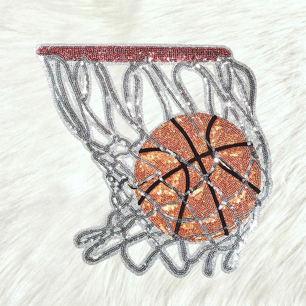 Basketball Hoop Swish Sequin Large Iron On Patch – Scratch Decor