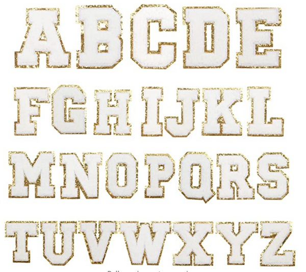 White Chenille Iron On Gold Glitter Letter Patches – Scratch Decor